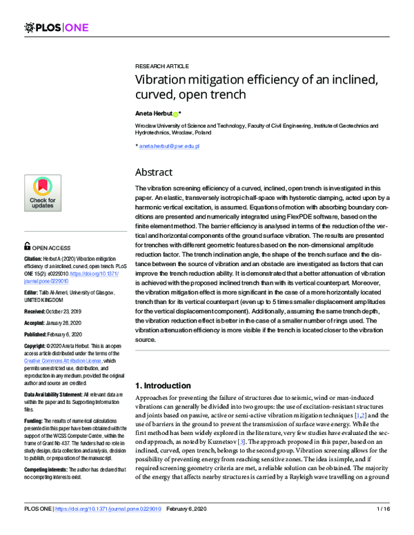 Pdf Vibration Mitigation Efficiency Of An Inclined Curved Open Trench