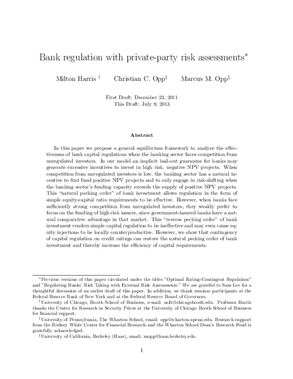 (PDF) Bank Regulation with Private-Party Risk Assessments