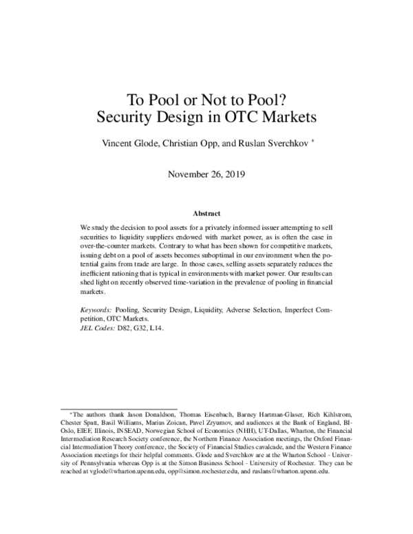 (PDF) To Pool or not to Pool? Security Design in OTC Markets
