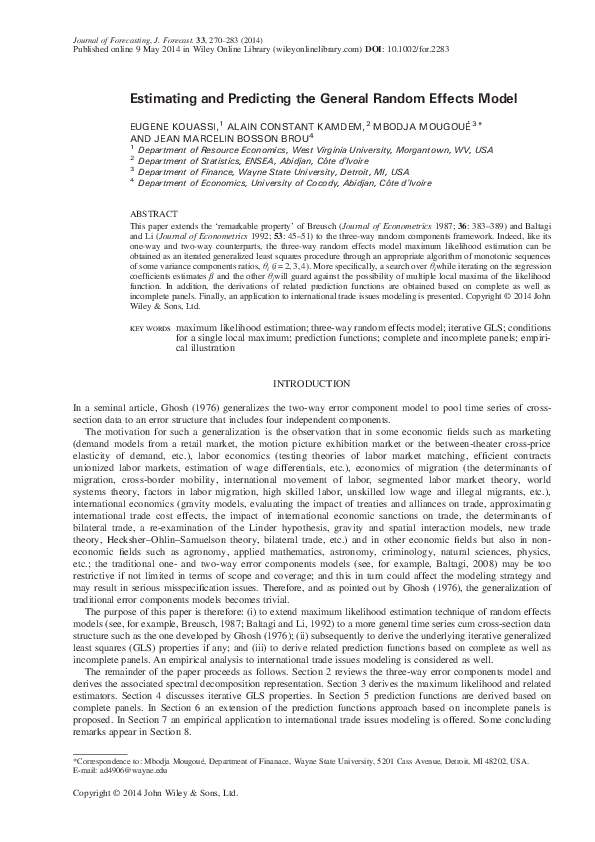 (PDF) Estimating and Predicting the General Random Effects Model