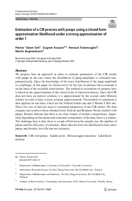 (PDF) Estimation of a CIR process with jumps using a closed form approximation likelihood under ...