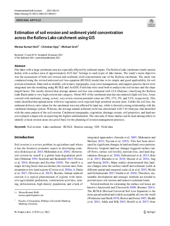 (PDF) Estimation of soil erosion and sediment yield concentration across the Kolleru Lake ...
