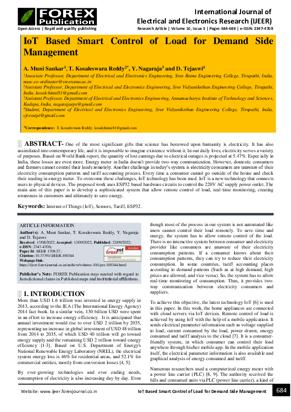 Pdf Iot Based Smart Control Of Load For Demand Side Management