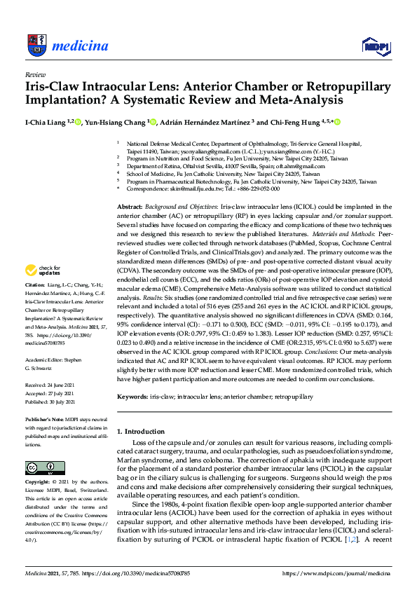 (PDF) Iris-Claw Intraocular Lens: Anterior Chamber or Retropupillary ...