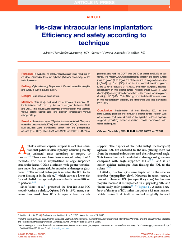 (PDF) Iris-claw intraocular lens implantation: Efficiency and safety ...