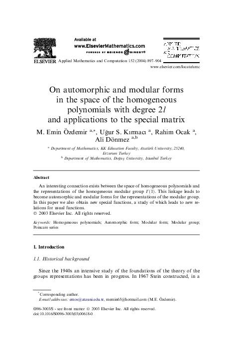 (PDF) On automorphic and modular forms in the space of the homogeneous polynomials with degree ...