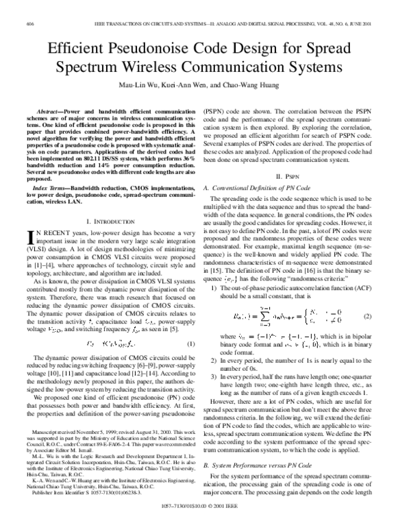 (PDF) Efficient pseudonoise code design for spread spectrum wireless communication systems
