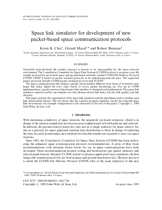 (PDF) Space link simulator for development of new packet-based space communication protocols