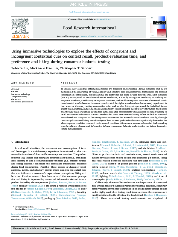(PDF) Using immersive technologies to explore the effects of congruent and incongruent ...