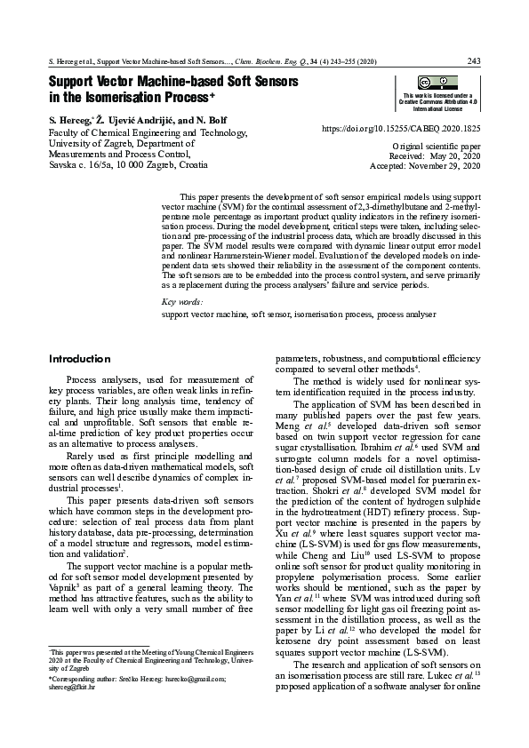 Pdf Support Vector Machine Based Soft Sensors In The Isomerisation