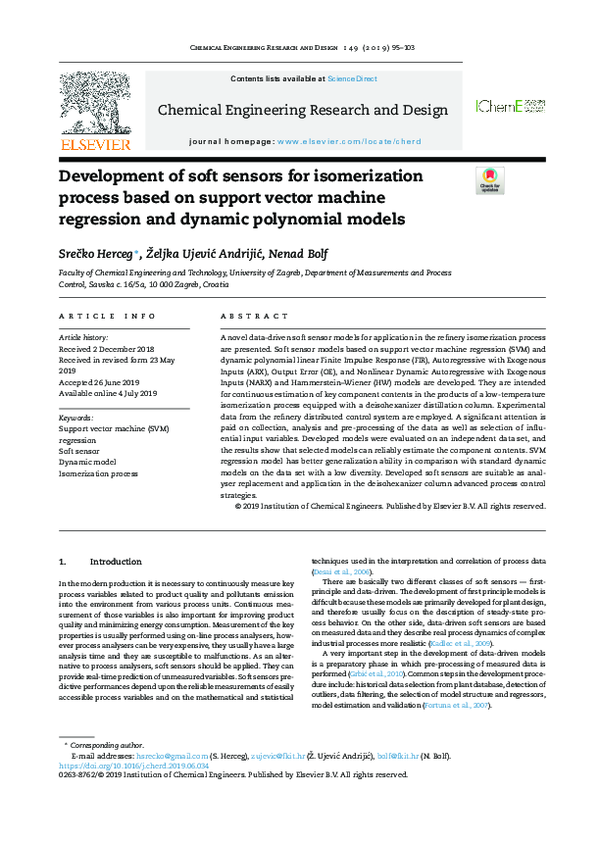 (PDF) Development of soft sensors for isomerization process based on support vector machine ...