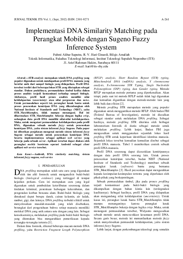 (PDF) Implementasi DNA Similarity Matching pada Perangkat Mobile dengan Sugeno Fuzzy Inference ...