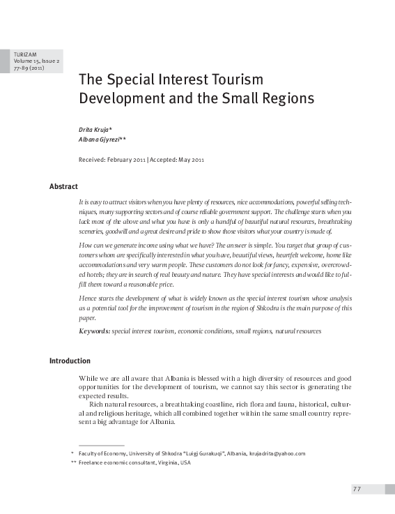 (PDF) The special interest tourism development and the small regions
