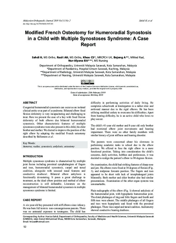 (PDF) Modified French Osteotomy for Humeroradial Synostosis in a Child ...