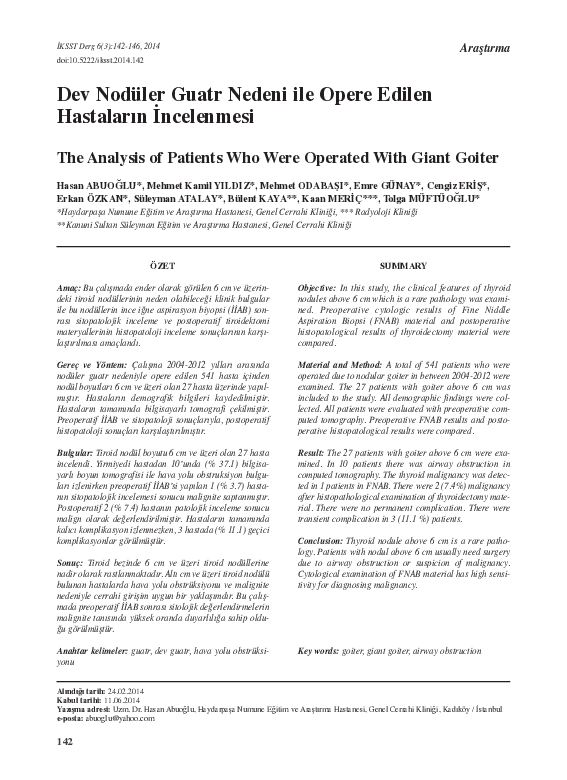 (PDF) The Analysis of Patients Who Were Operated With Giant Goiter