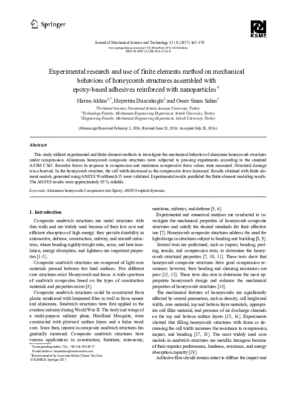(PDF) Experimental research and use of finite elements method on mechanical behaviors of ...