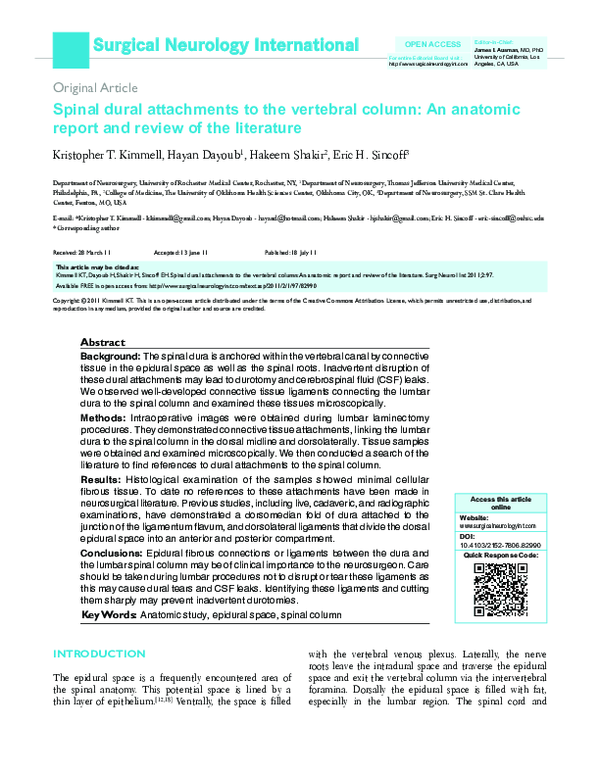 (PDF) Spinal dural attachments to the vertebral column: An anatomic ...