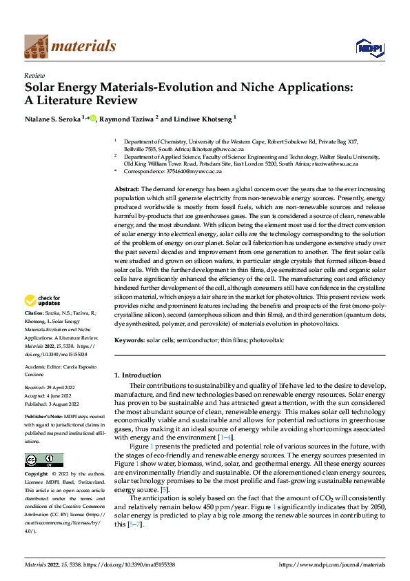 (PDF) Solar Energy Materials-Evolution and Niche Applications: A ...