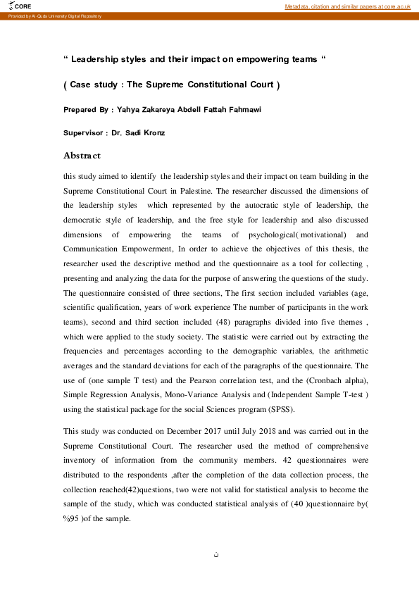 (PDF) Leadership styles and their impact on empowering teams ( Case ...