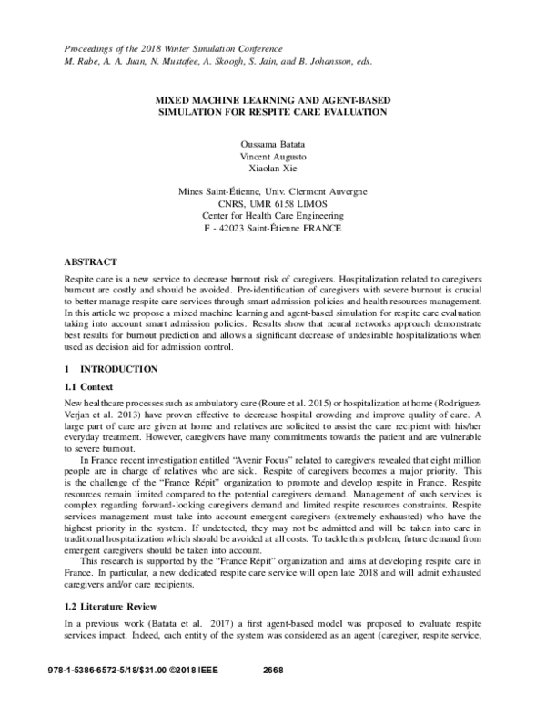 (PDF) Mixed machine learning and agent-based simulation for respite ...
