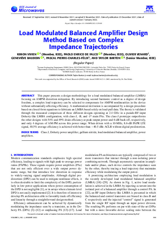(PDF) Load Modulated Balanced Amplifier Design Method Based on Complex Impedance Trajectories