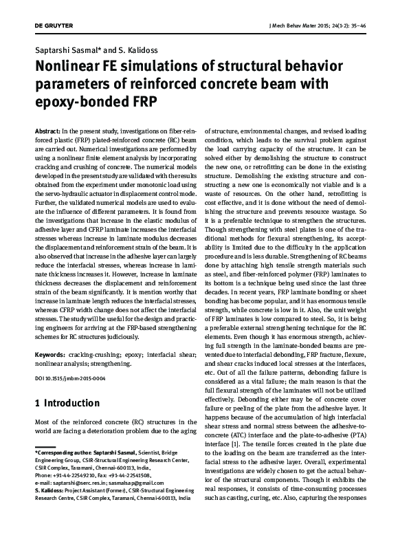 (PDF) Nonlinear FE simulations of structural behavior parameters of reinforced concrete beam ...