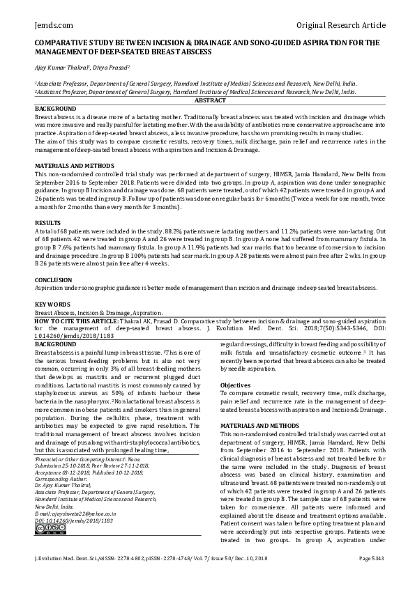(PDF) Comparative Study Between Incision & Drainage and Sono-Guided ...