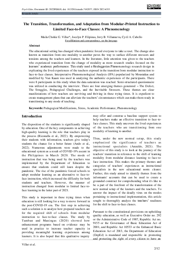 (PDF) The Transition, Transformation, and Adaptation from Modular ...