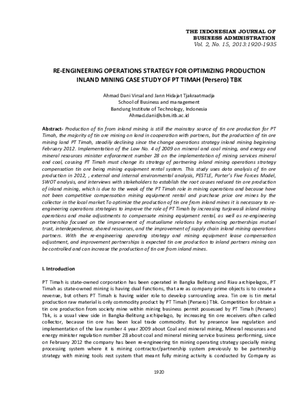 (PDF) RE-ENGINEERING OPERATIONS STRATEGY FOR OPTIMIZING PRODUCTION INLAND MINING CASE STUDY OF ...