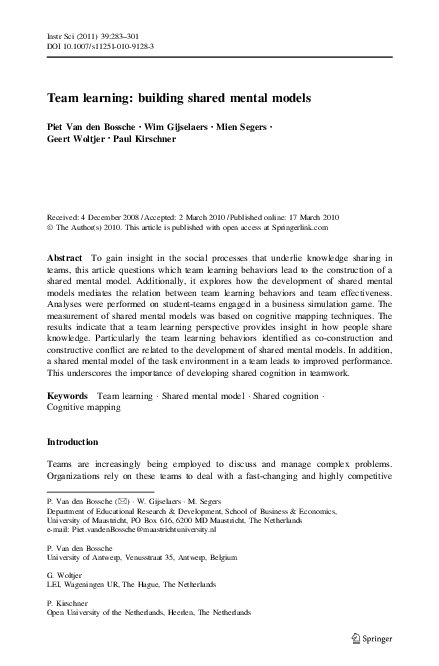 (PDF) Team learning: building shared mental models