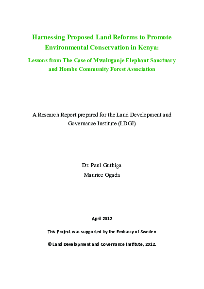 (PDF) Harnessing Proposed Land Reforms to Promote Environmental ...