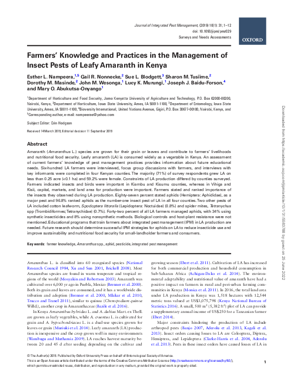 (PDF) Farmers’ Knowledge and Practices in the Management of Insect ...