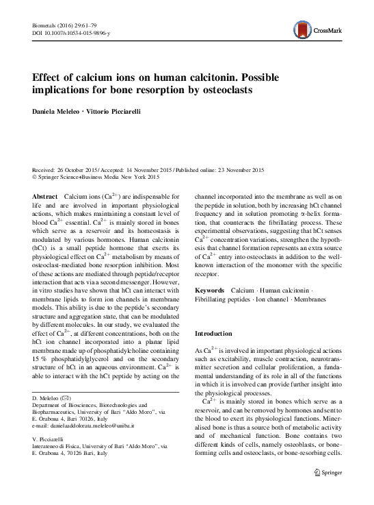 (PDF) Effect of calcium ions on human calcitonin. Possible implications ...