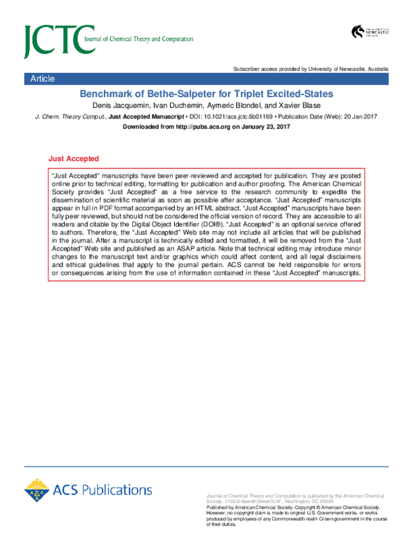 (PDF) Benchmark of Bethe-Salpeter for Triplet Excited-States