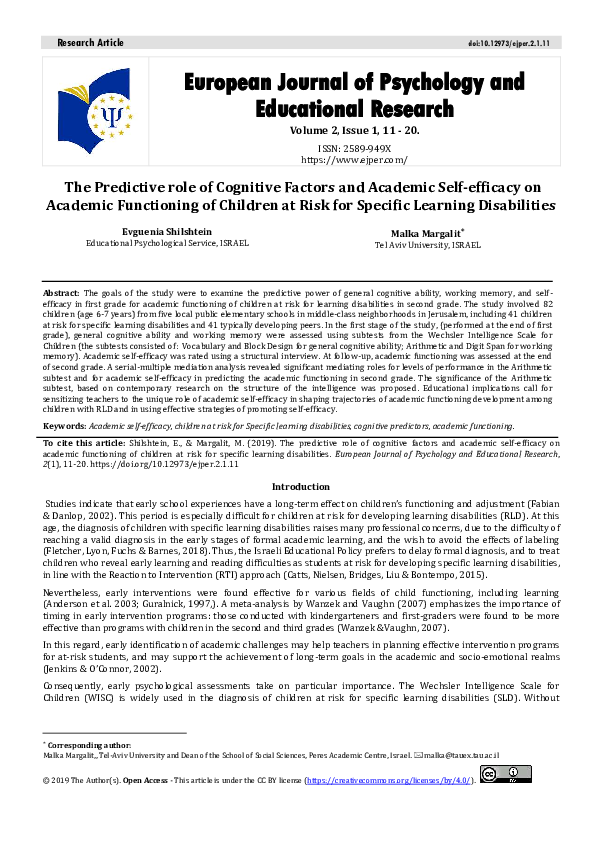 (PDF) The Predictive role of Cognitive Factors and Academic Self ...
