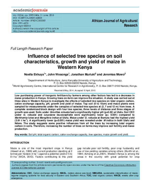 (PDF) Tree Species Effects on Soil and Maize Yield