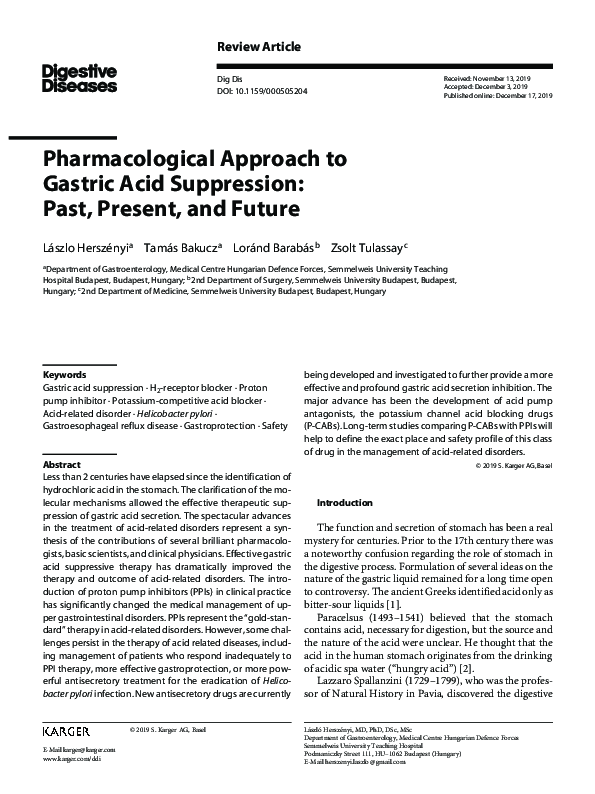 (PDF) Pharmacological Approach to Gastric Acid Suppression: Past ...
