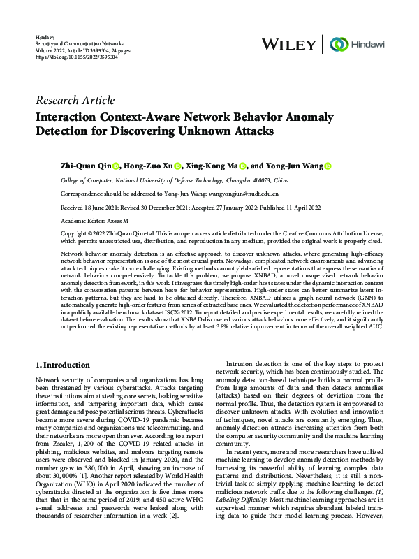 (PDF) Interaction Context-Aware Network Behavior Anomaly Detection for Discovering Unknown Attacks