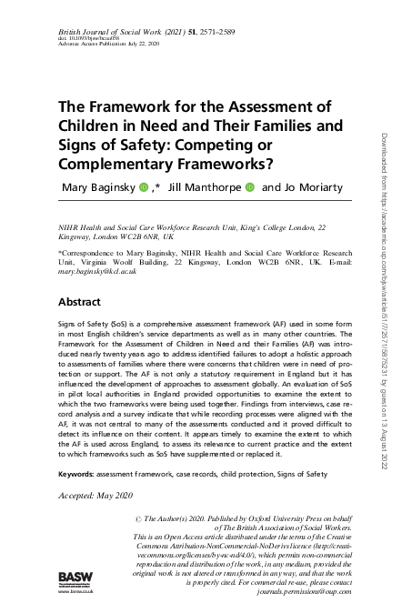 (PDF) The Framework for the Assessment of Children in Need and Their Families and Signs of ...