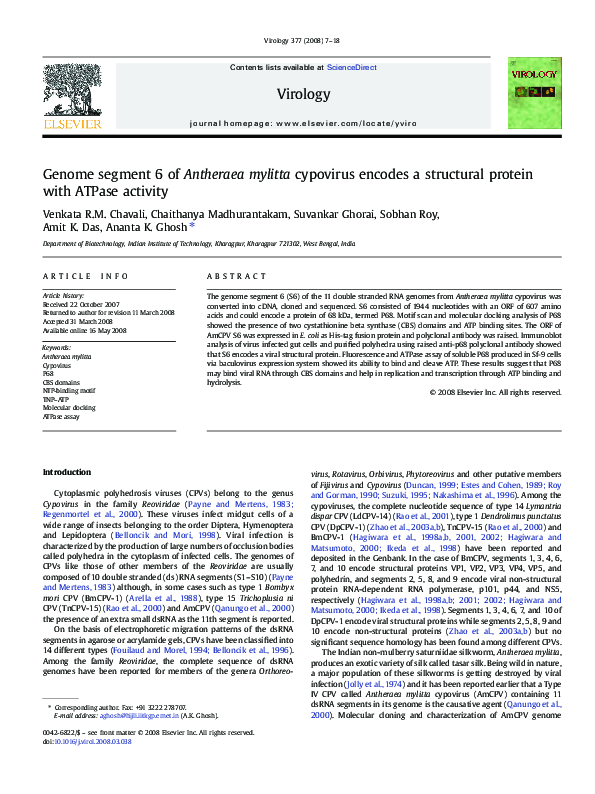 (PDF) Genome segment 6 of Antheraea mylitta cypovirus encodes a ...