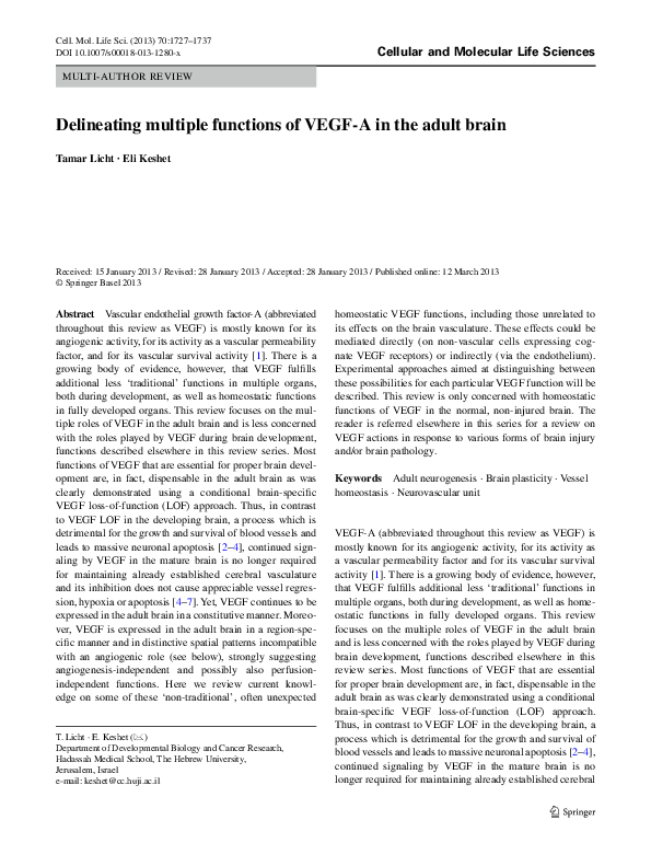 (PDF) Delineating multiple functions of VEGF-A in the adult brain
