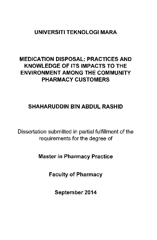 (PDF) Medication disposal: practices and knowledge of its impacts to ...
