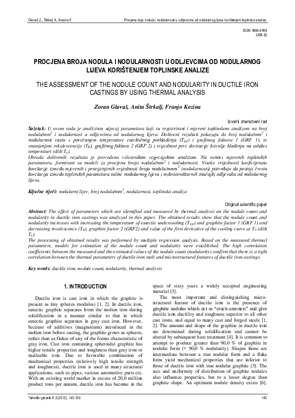 (PDF) The assessment of the nodule count and nodularity in ductile iron ...