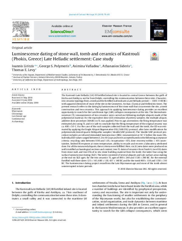 (PDF) Luminescence dating of stone wall, tomb and ceramics of Kastrouli ...