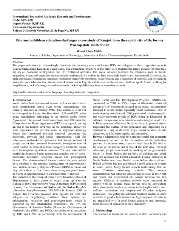 (PDF) Returnee`s children education challenges a case study of Kuajok ...