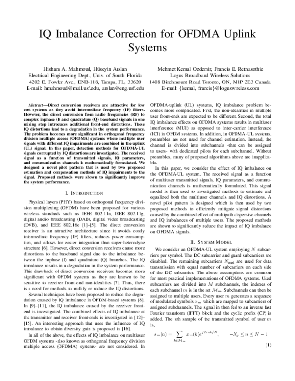 (PDF) IQ Imbalance Correction for OFDMA Uplink Systems | Dr-Hisham ...