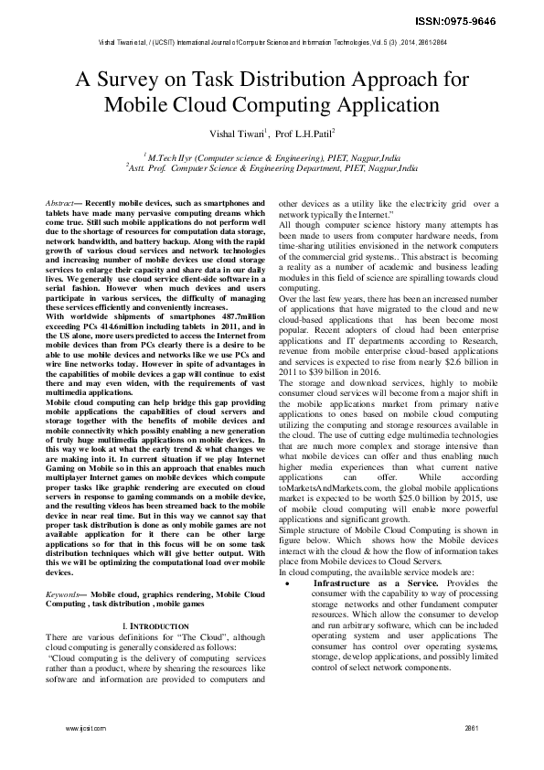 (PDF) A Survey on Task Distribution Approach for Mobile Cloud Computing Application | Vishal ...