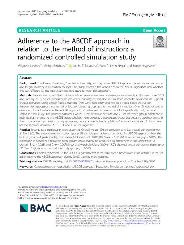 (PDF) Adherence to the ABCDE approach in relation to the method of instruction: a randomized ...