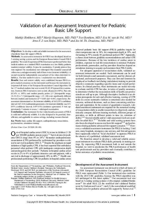 (PDF) Validation of an Assessment Instrument for Pediatric Basic Life ...
