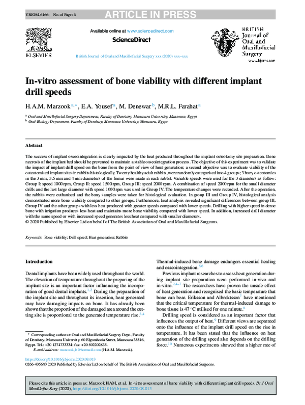 (PDF) In-vitro assessment of bone viability with different implant ...